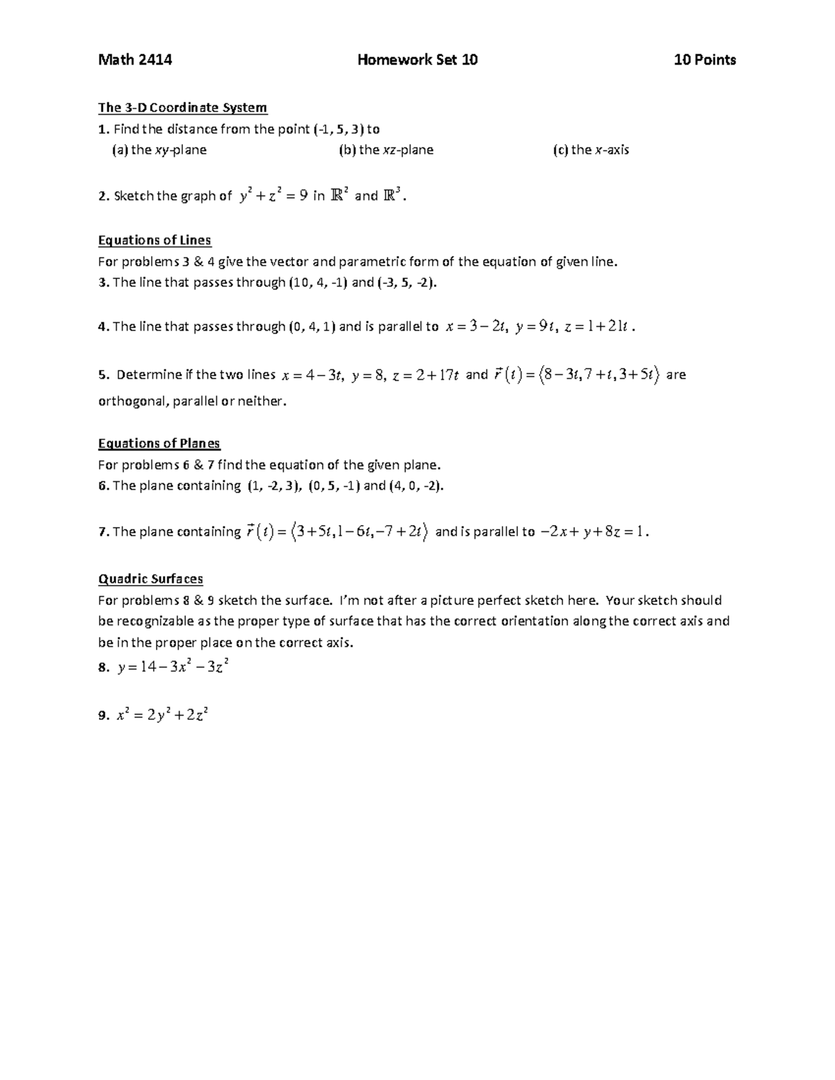 Hw 10 spring 2017 questions - Math 2414 Homework Set 10 10 Points The ...