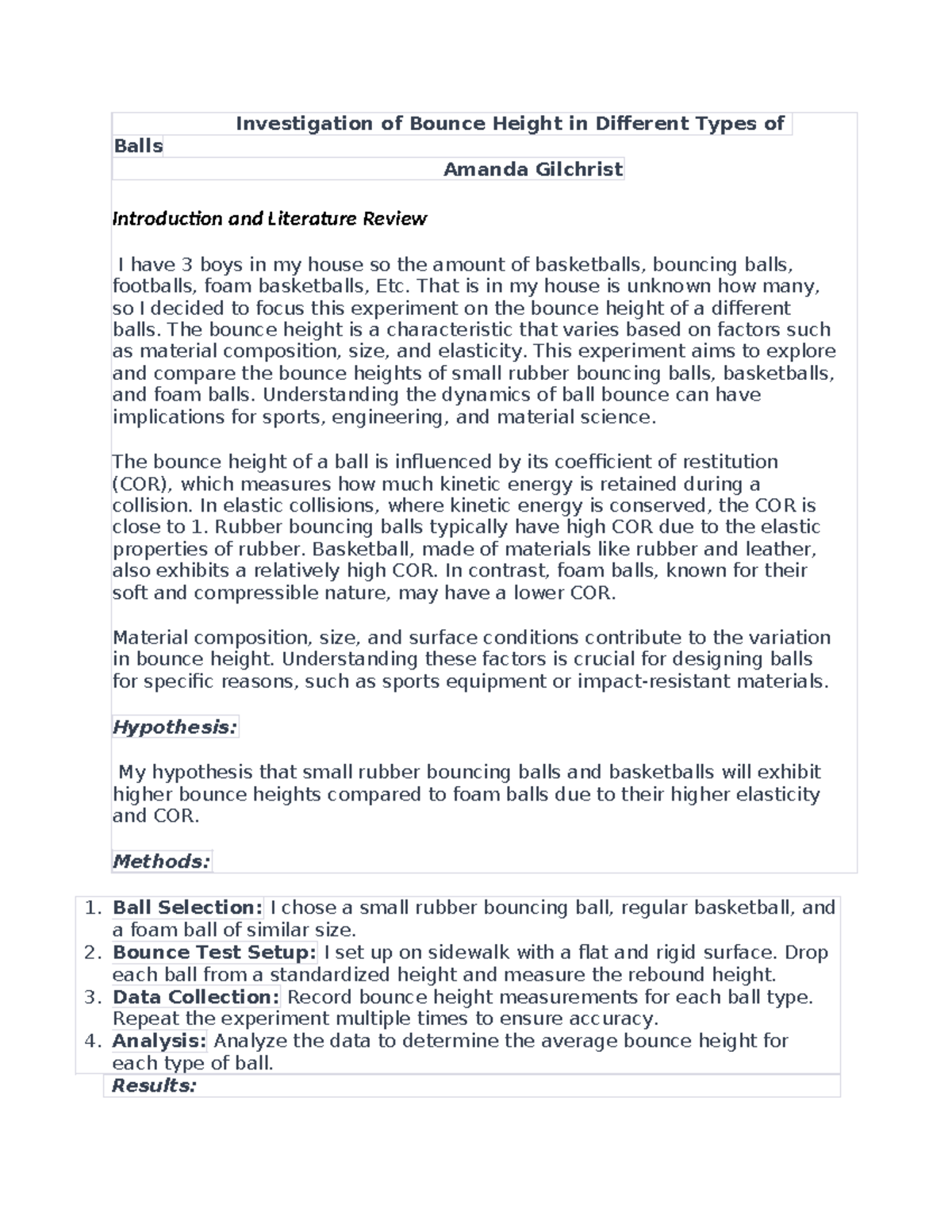 Bounce height of ball needs few revisions sample - Investigation of ...