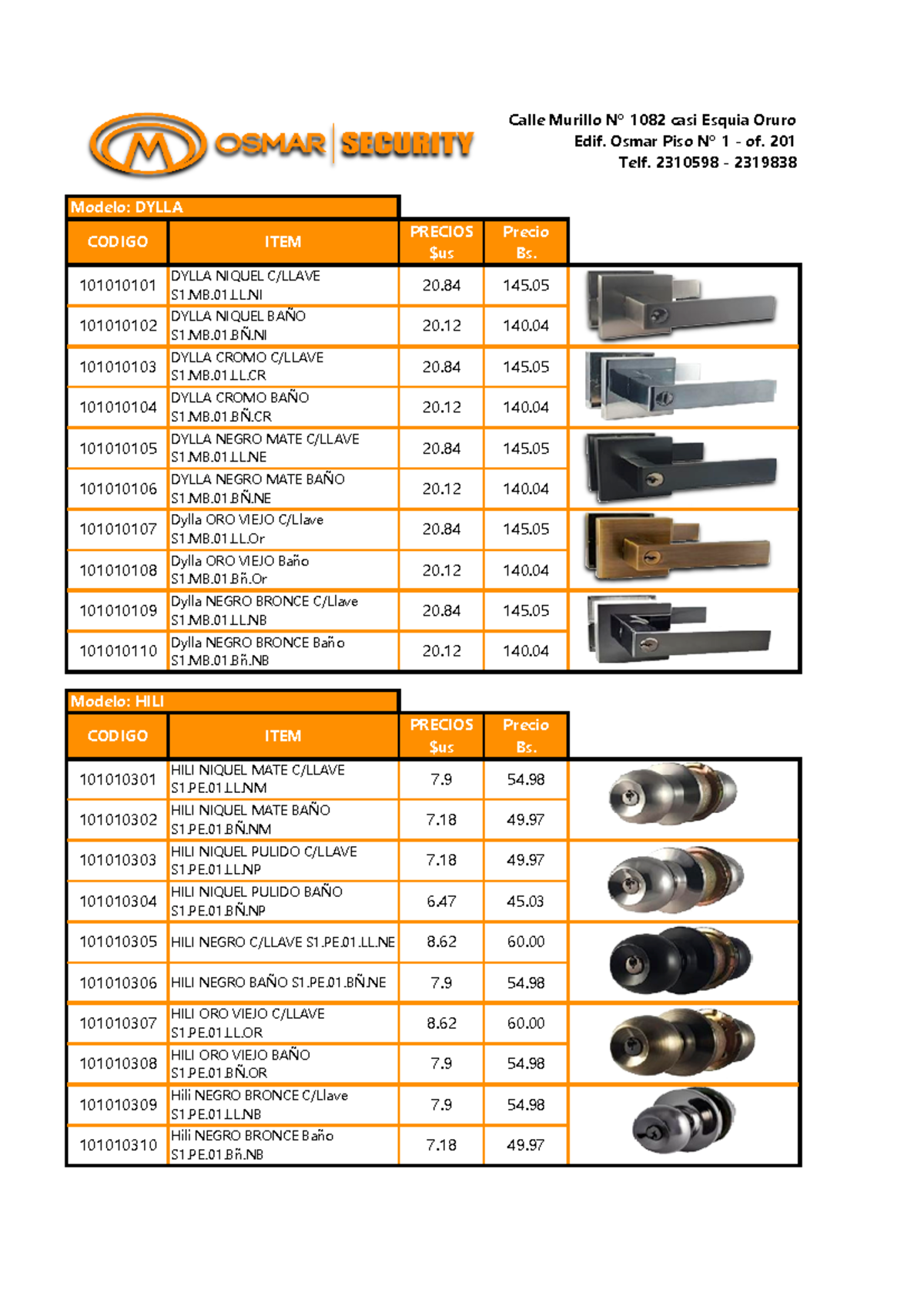 Precios Security 05 - Sebf - CODIGO ITEM PRECIOS $us Precio Bs ...