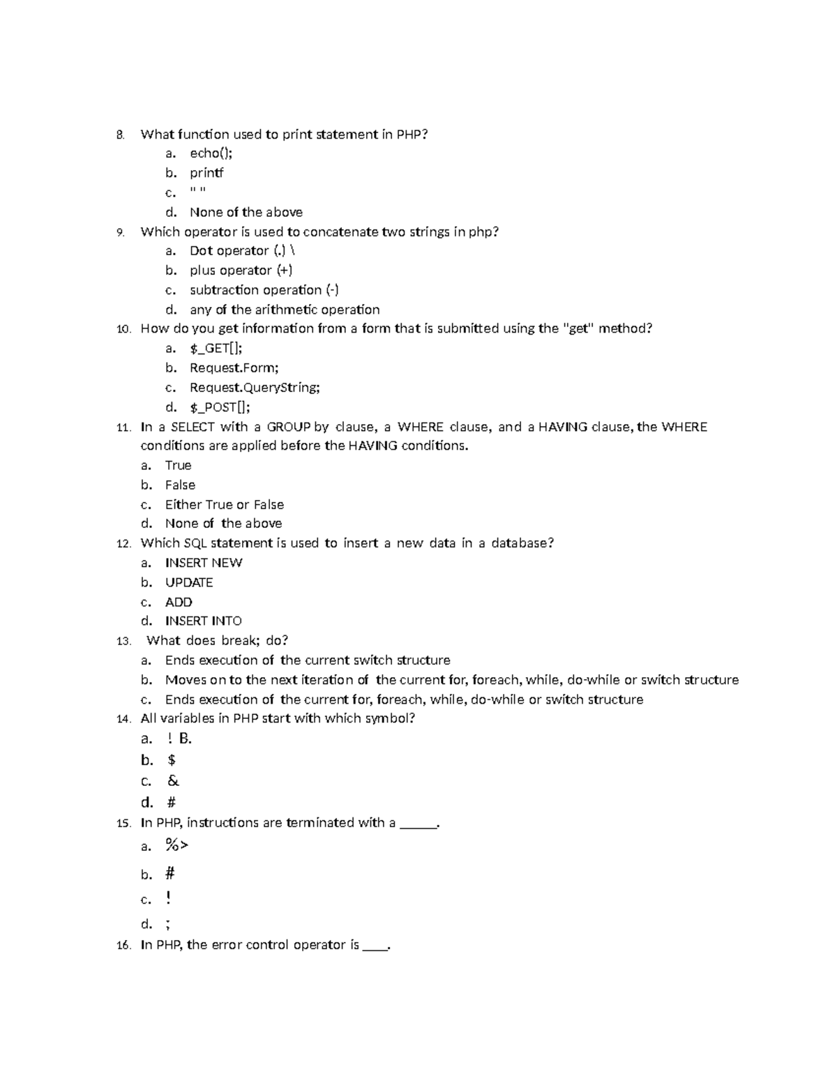 Softdevpart 2 - 8. What function used to print statement in PHP? a ...