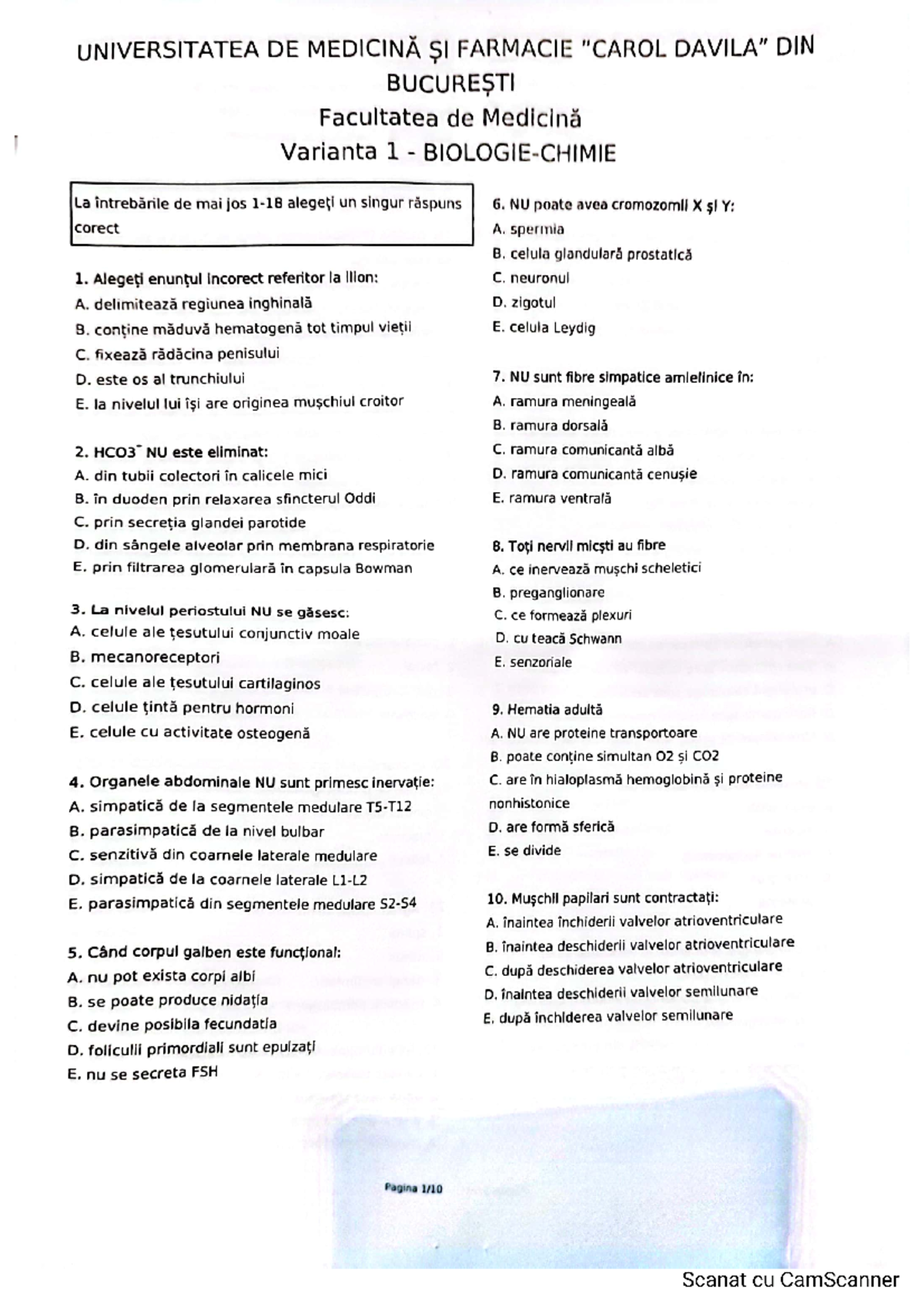 Subiecte simulare varianta 1 - Admitere - Studocu