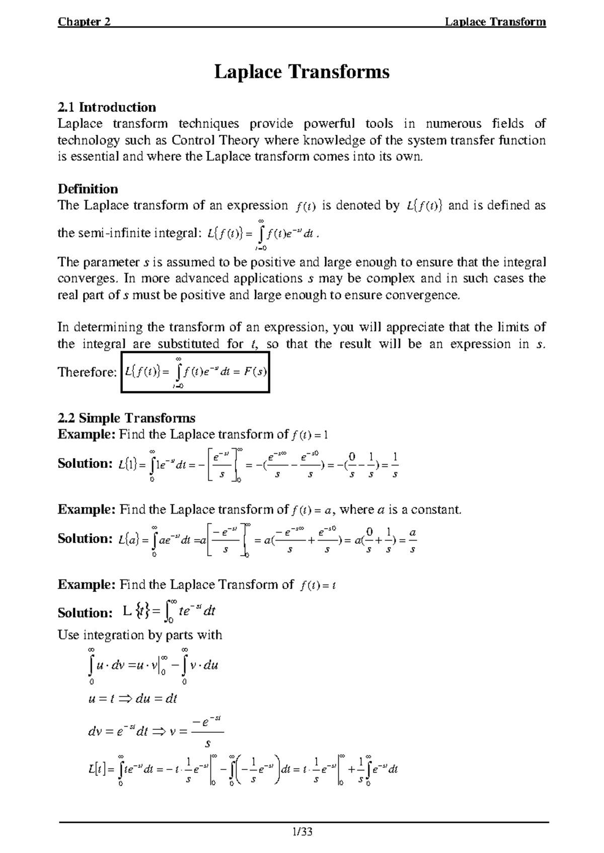 Laplace Transformation 1,2 - Laplace Transforms 2 Introduction Laplace transform techniques ...