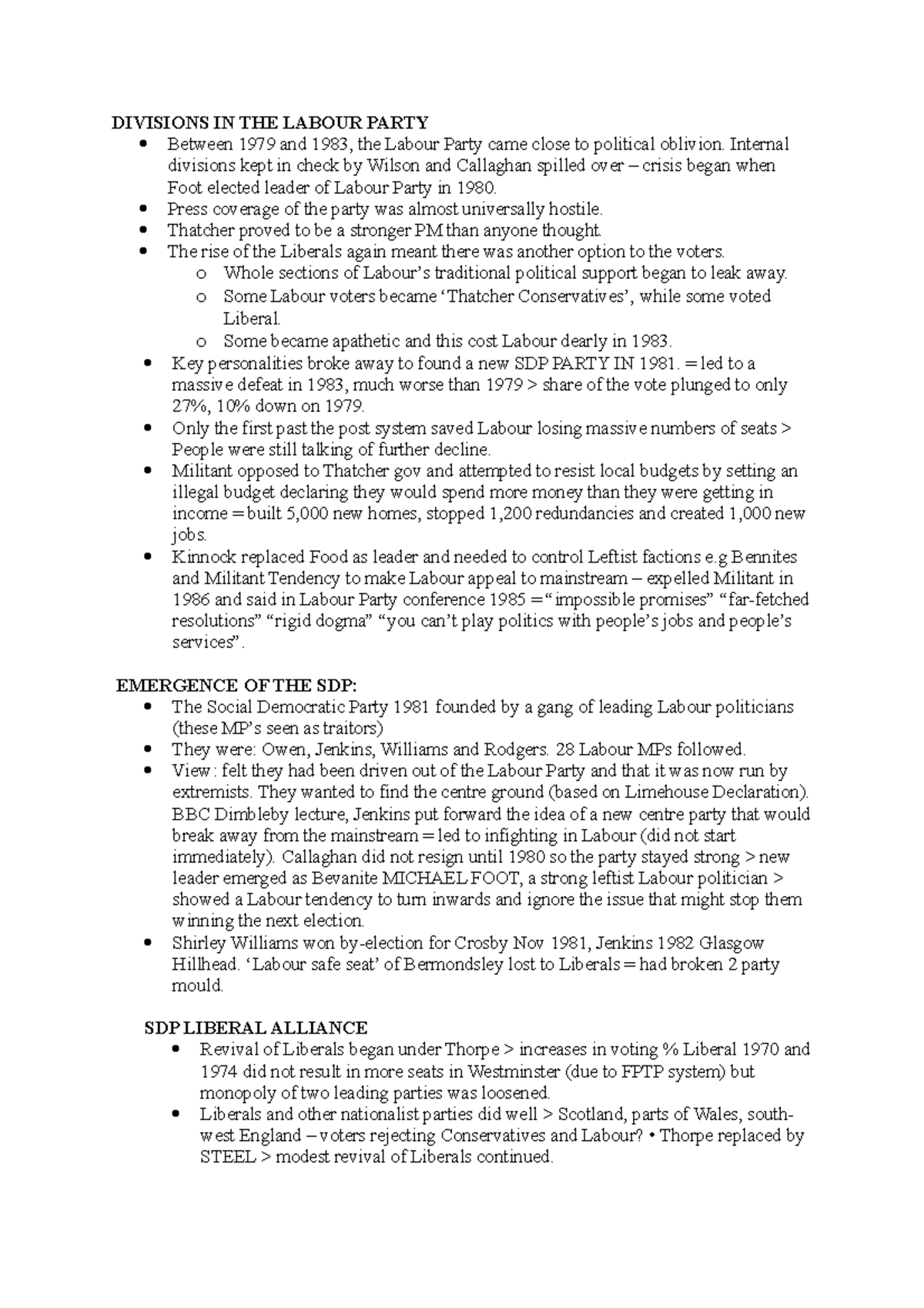 Divisions in Labour Party - DIVISIONS IN THE LABOUR PARTY Between 1979 ...