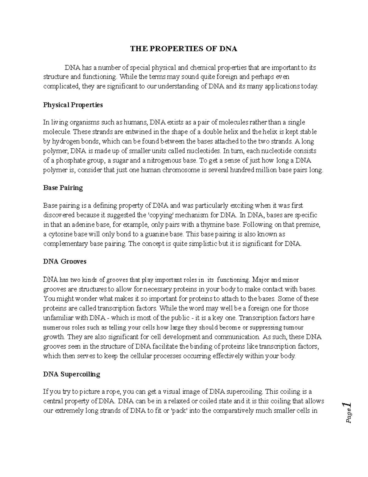 The Properties of DNA - Lecture notes 1-3 - THE PROPERTIES OF DNA DNA ...