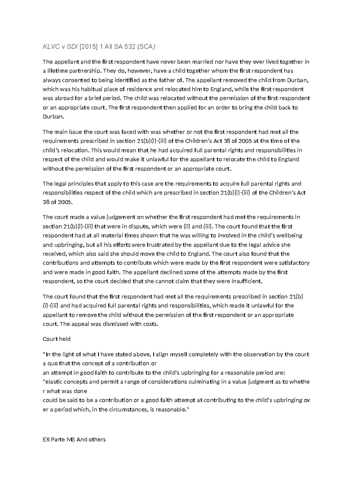 KLVC v SDI 2015 - case summary of klvc v sdi - KLVC v SDI [2015] 1 All ...