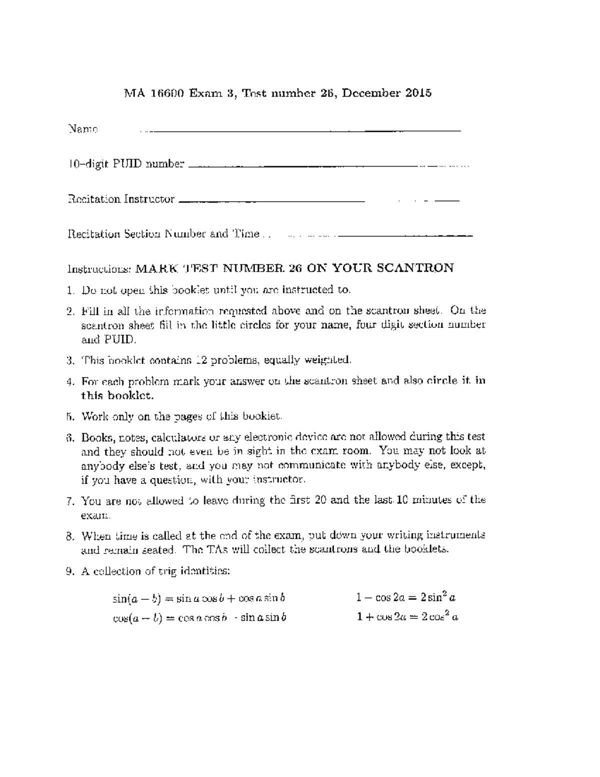 2015-3 - mid#3 - MA 16600 Exam 3, Test number 26, December 2015 Name ...