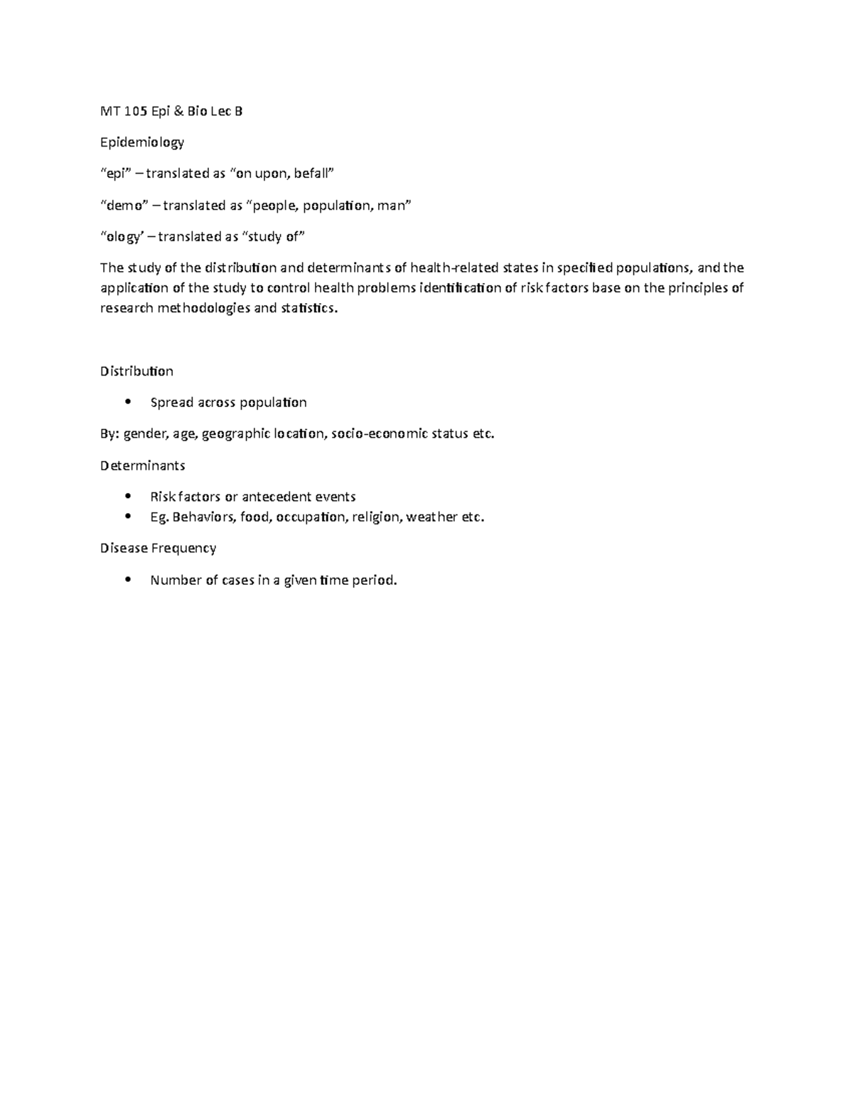 MT 105 epi Lec Intro TO EP 1 2 - Medtech - Studocu