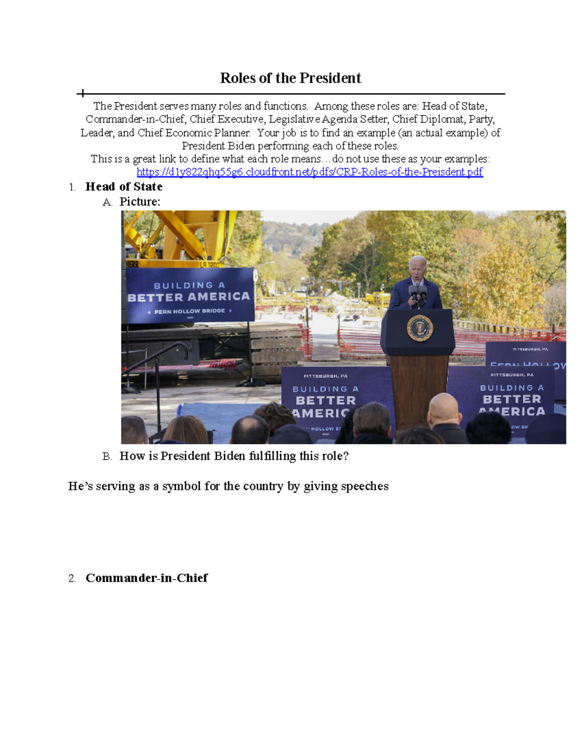 Roles of the President - Among these roles are: Head of State ...