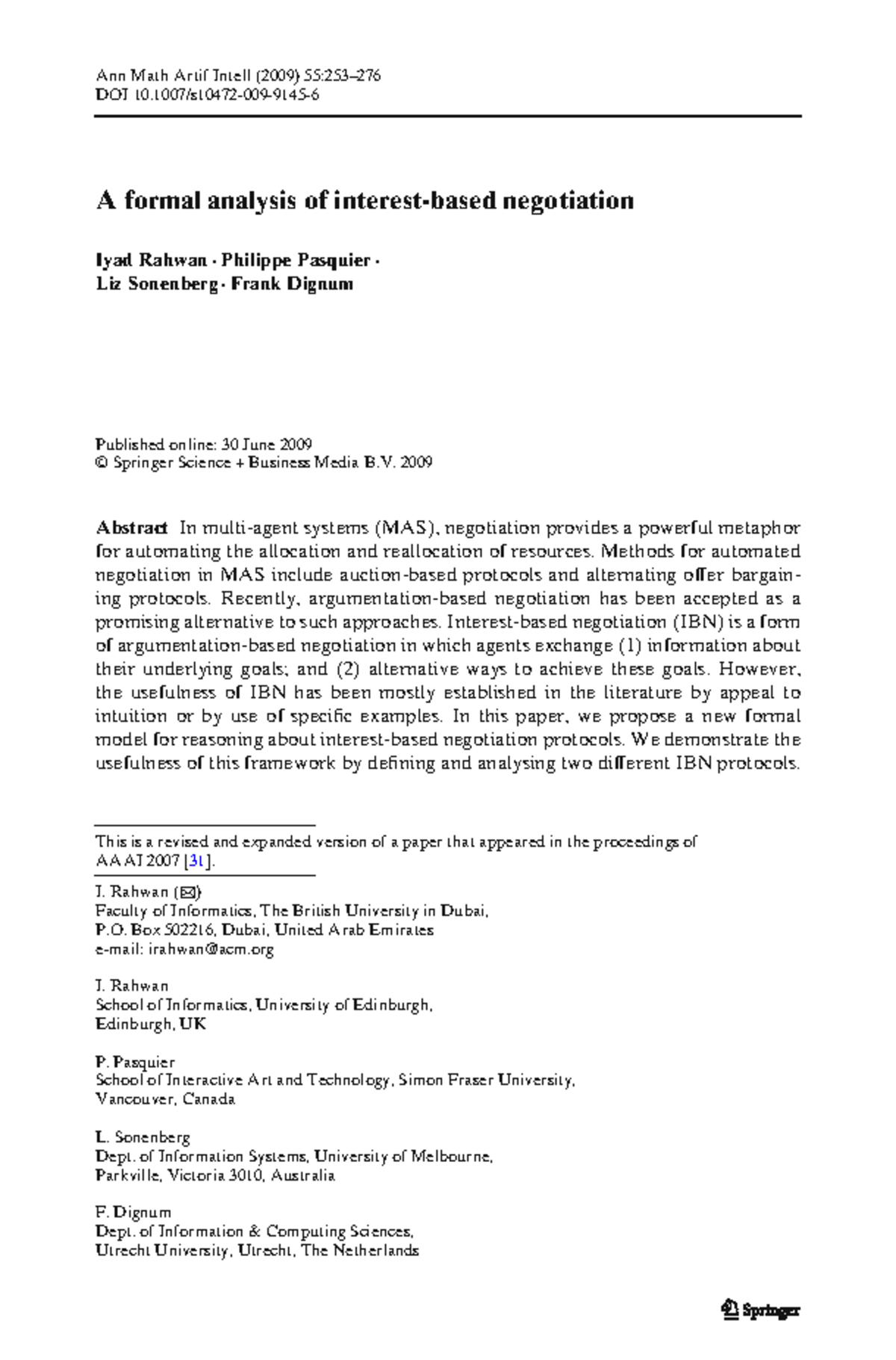 S10472 009 9145 6 - recource - Ann Math Artif Intell (2009) 55:253– DOI ...