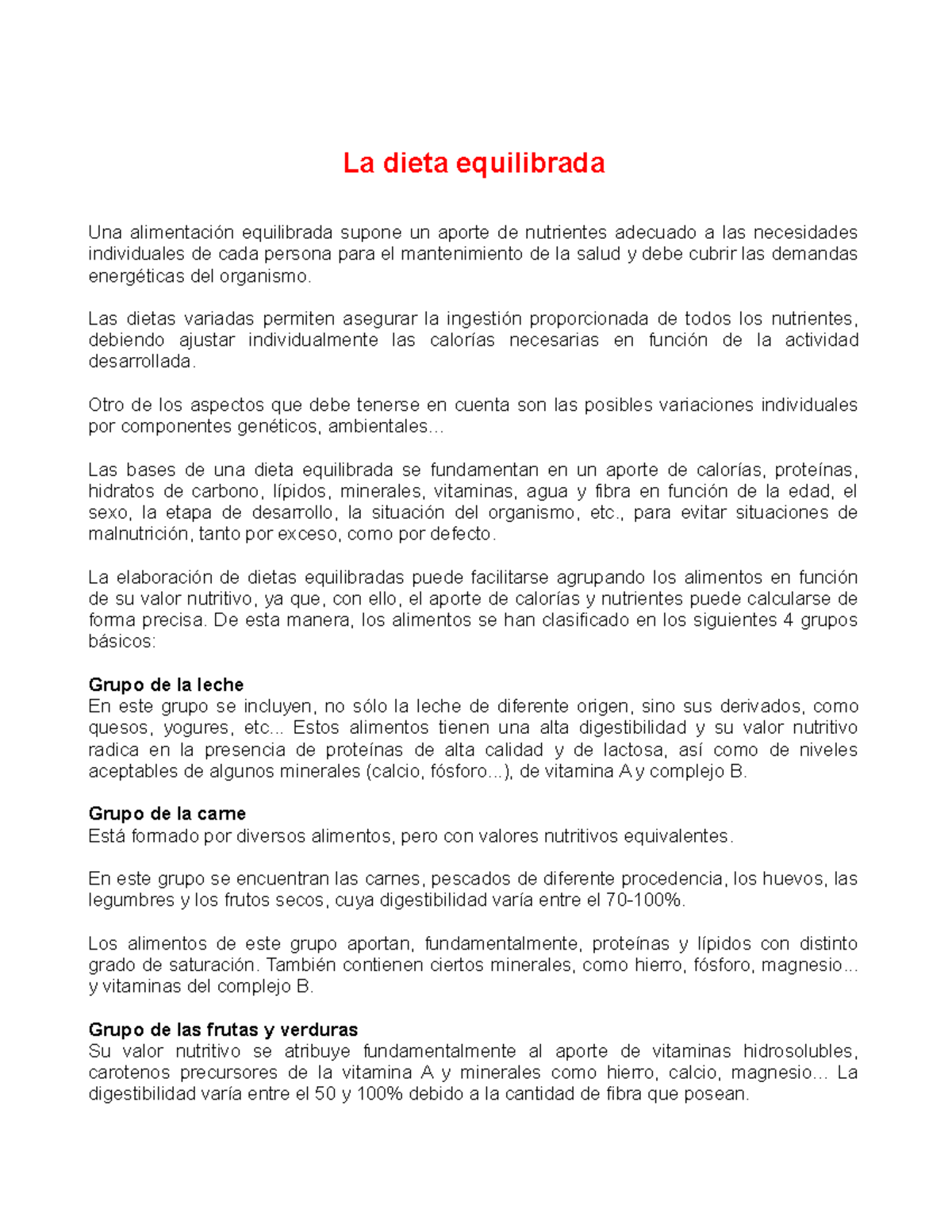 La dieta equilibrada - Las dietas variadas permiten asegurar la ...
