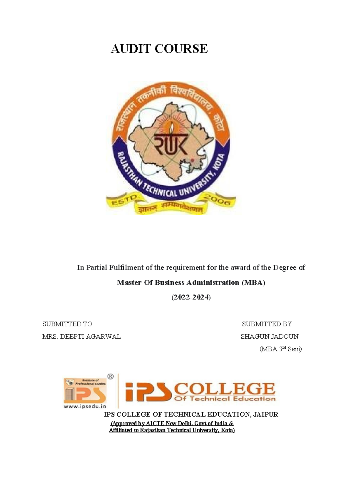 Audit Course FILE - AUDIT COURSE In Partial Fulfilment of the ...