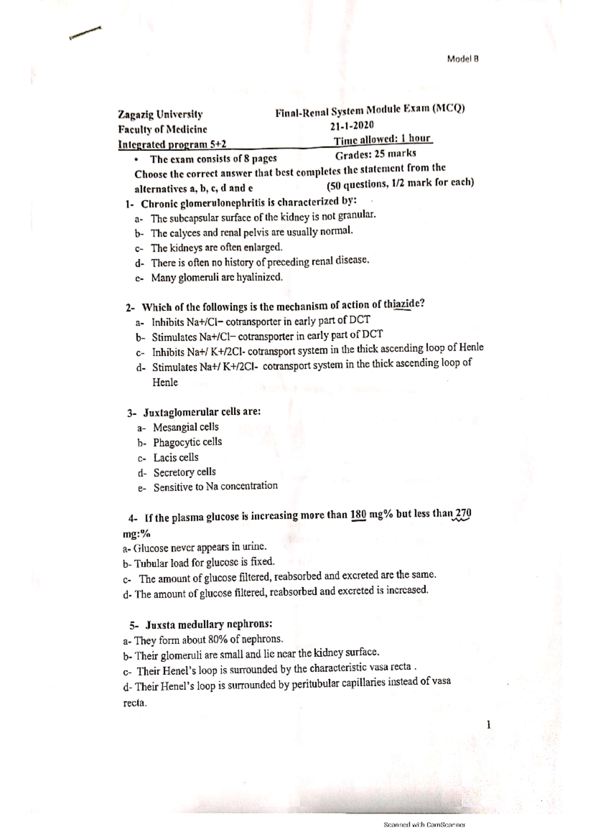 Mcq renal exam - Urinary system - Studocu