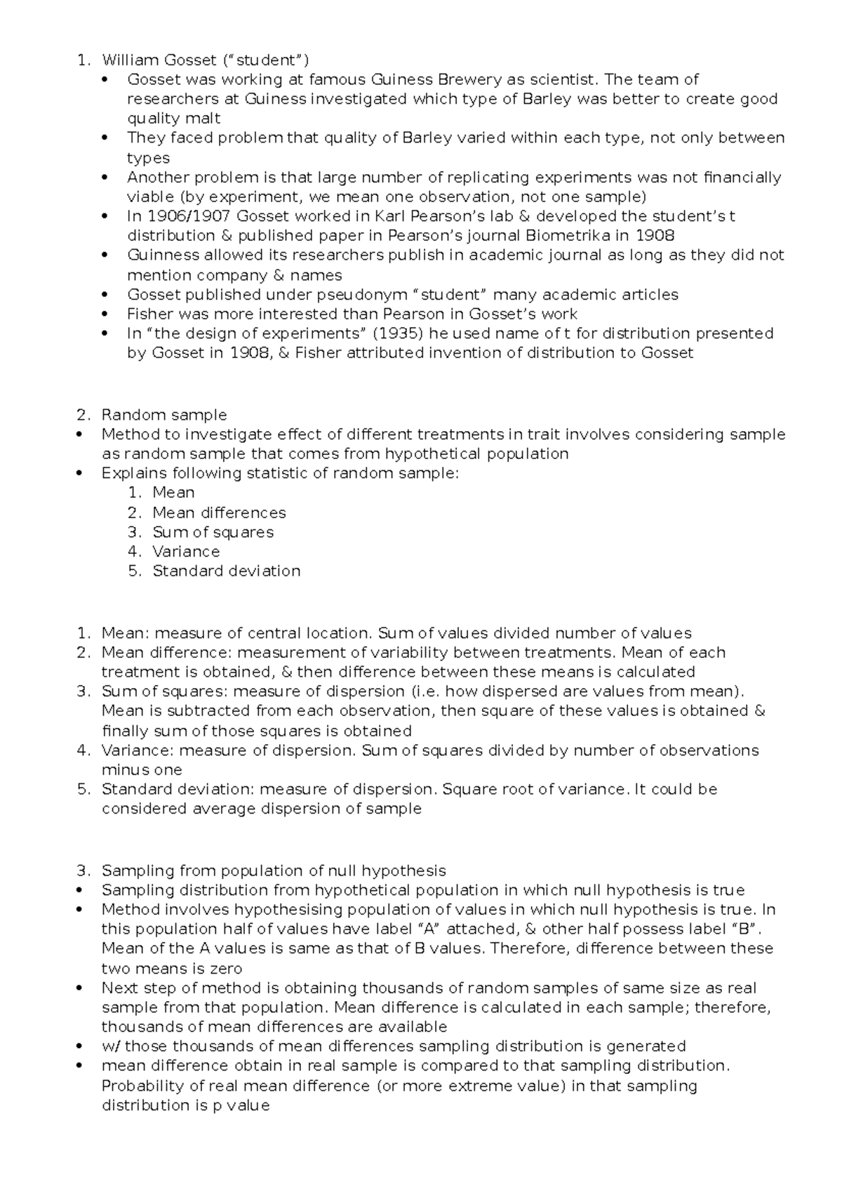 8 - Lecture notes 8 - William Gosset (“student”) Gosset was working at ...