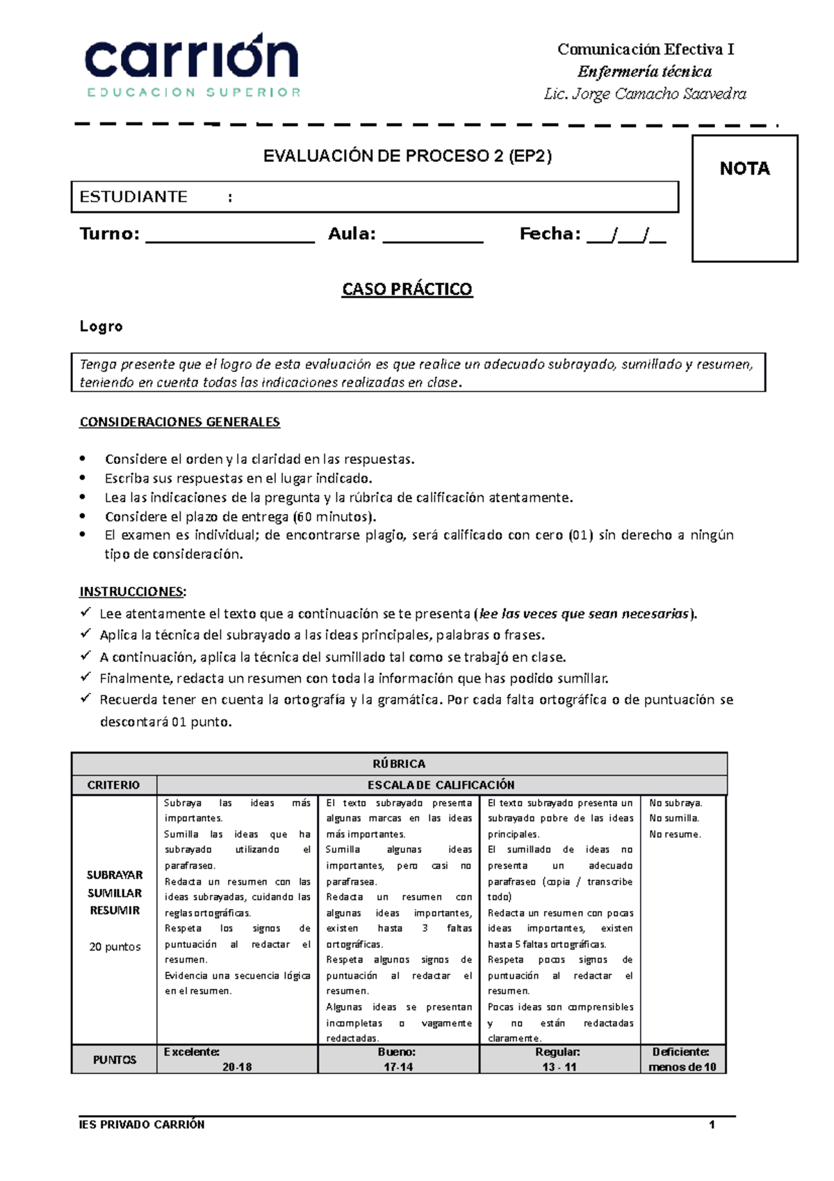 Evaluacion DE Proceso N 02 - EVALUACIÓN DE PROCESO 2 (EP2) Turno ...
