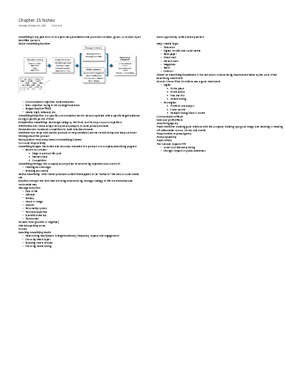 MKGT 3340 Ch.15 Notes - Advertising is any paid form of non-personal ...