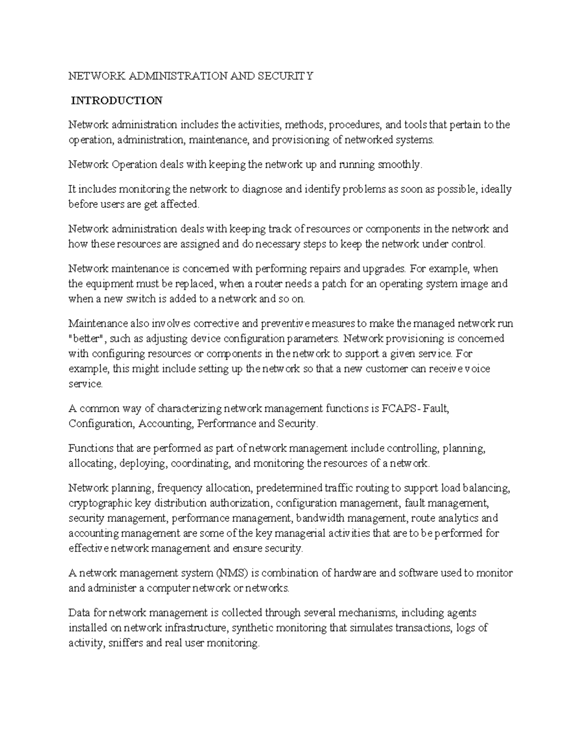 Network Administration AND Security - NETWORK ADMINISTRATION AND ...