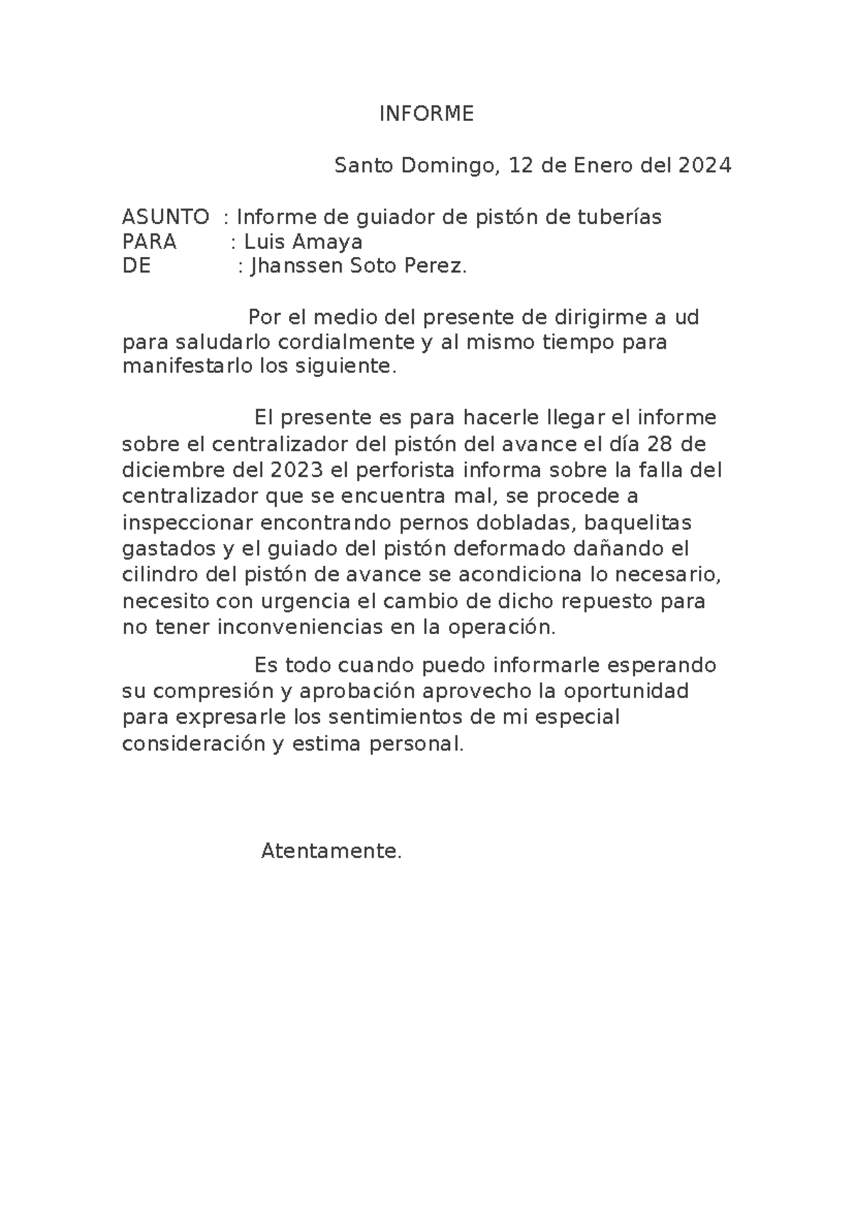 Informe - aprenderemos - INFORME Santo Domingo, 12 de Enero del 2024 ASUNTO : Informe de guiador ...