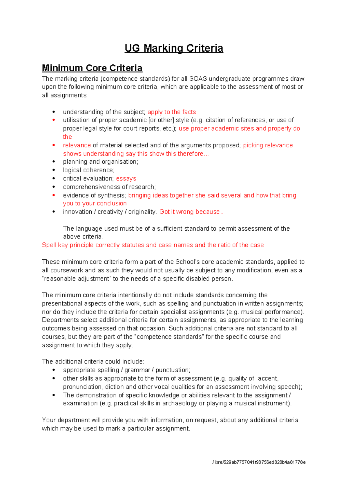 UG Marking Guidelines - UG Marking Criteria Minimum Core Criteria The ...
