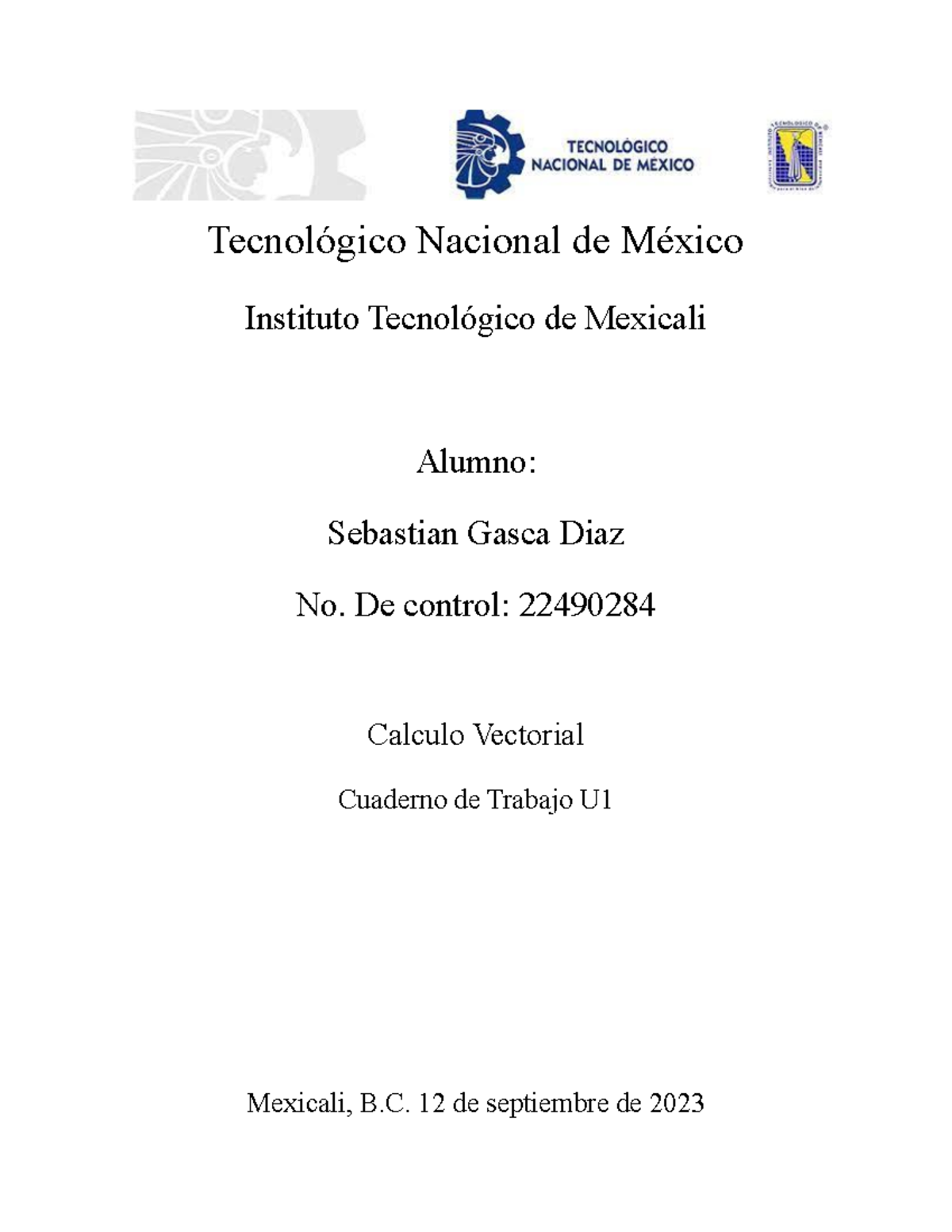 Cuaderno de Trabajo U1 - Unidad 1 Calculo Vectorial - Tecnológico Nacional de México Instituto ...