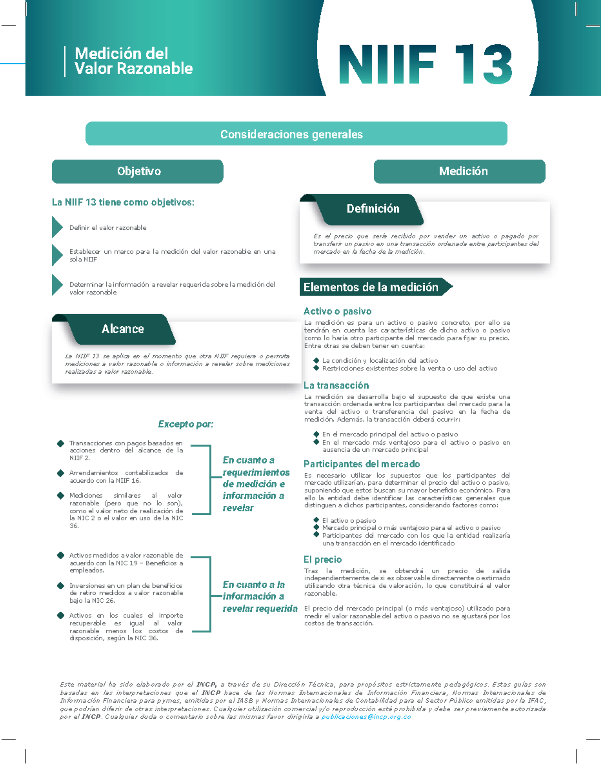 Resumen NIIF 13 - Consideraciones generales Excepto por: En cuanto a ...