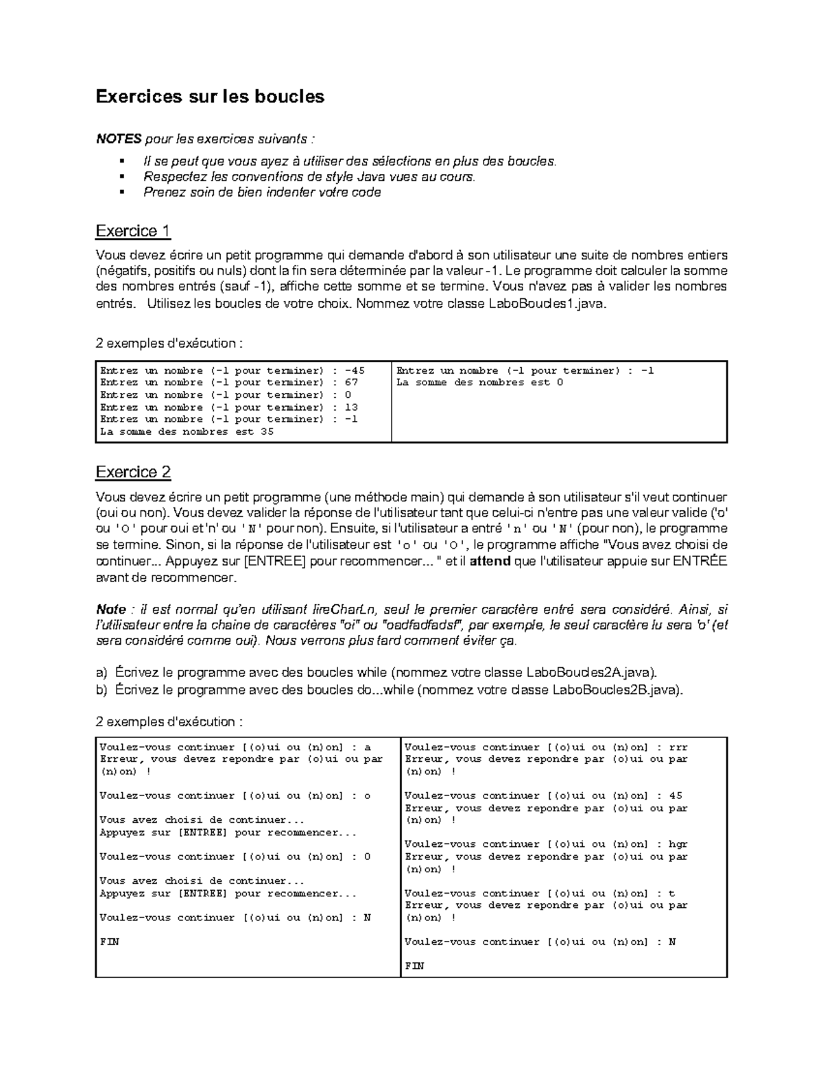 Exercices Boucles - Exercices sur les boucles NOTES pour les exercices ...