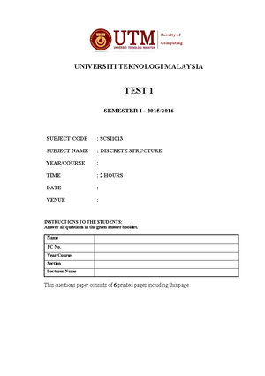 Discrete Structure Tutorial 4 All questions and answers - UTM - Studocu