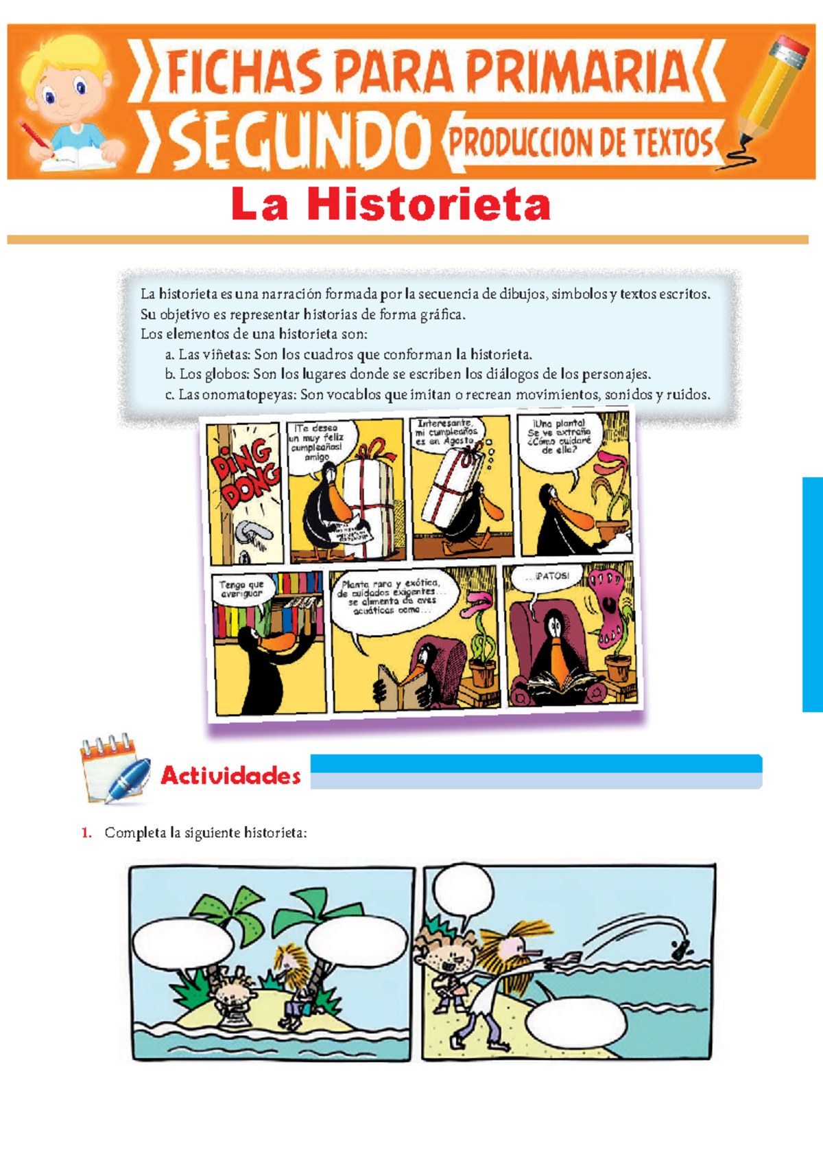 Elementos de una Historieta para Segundo Grado de Primaria - La ...