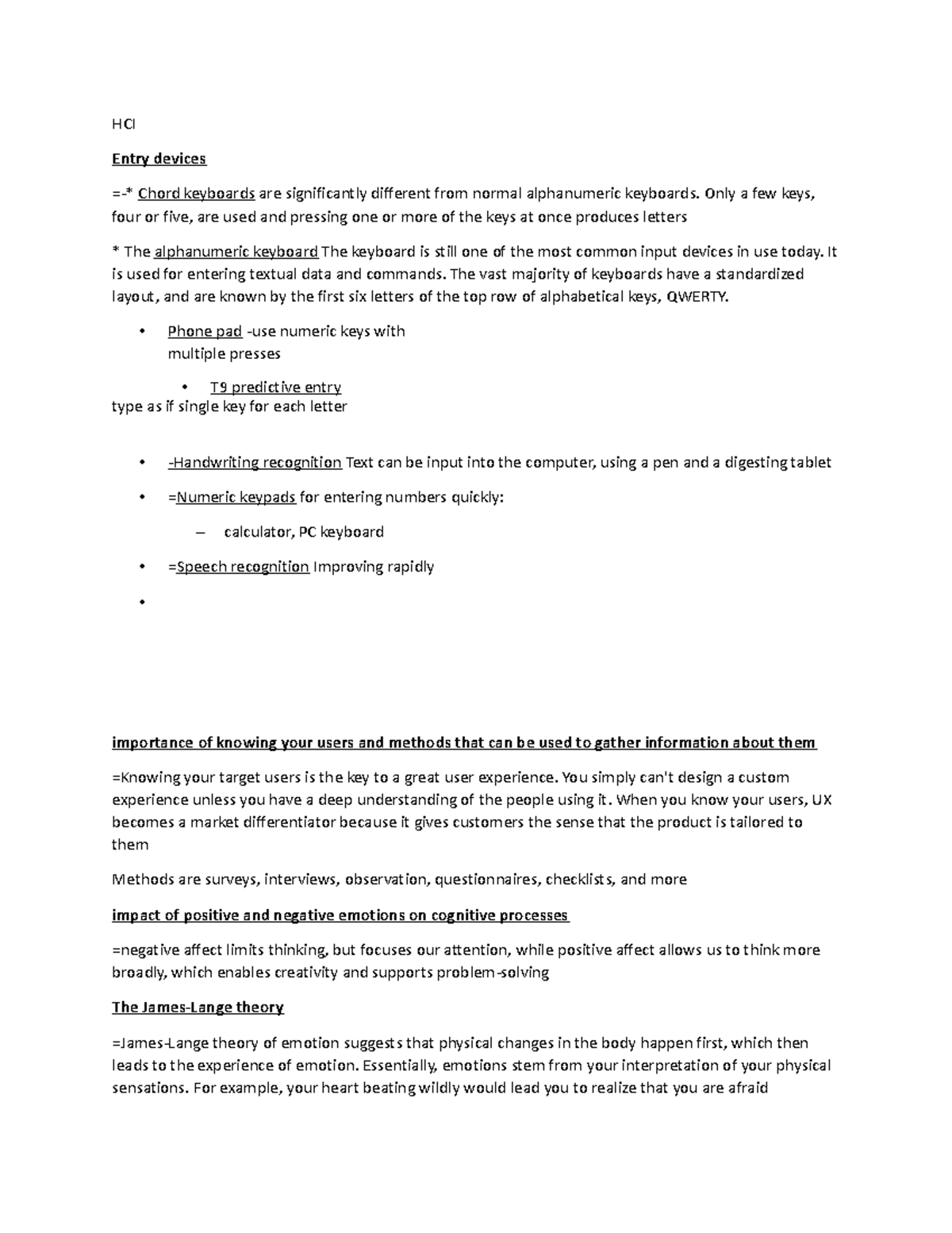 Document Hci exam - HCI Entry devices =-* Chord keyboards are ...