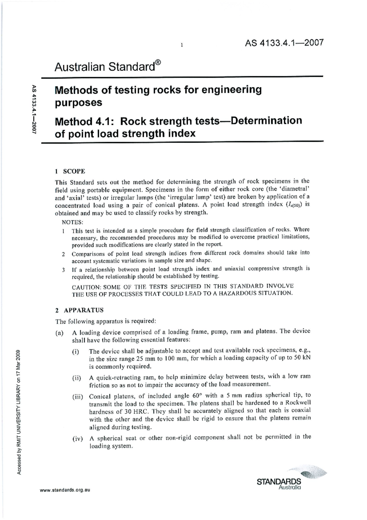 Point load test AS4133 - CIVE1105 - Studocu