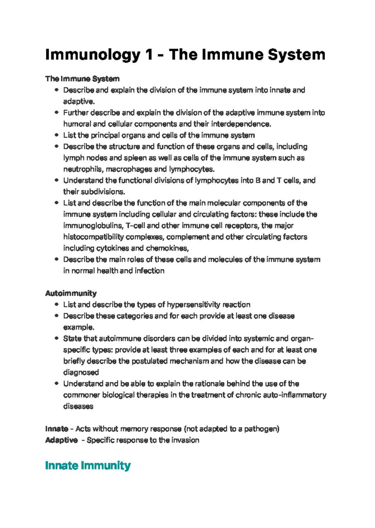 Immunology 1 - The Immune System - I m m u n o l o g y 1 - T h e I m m ...