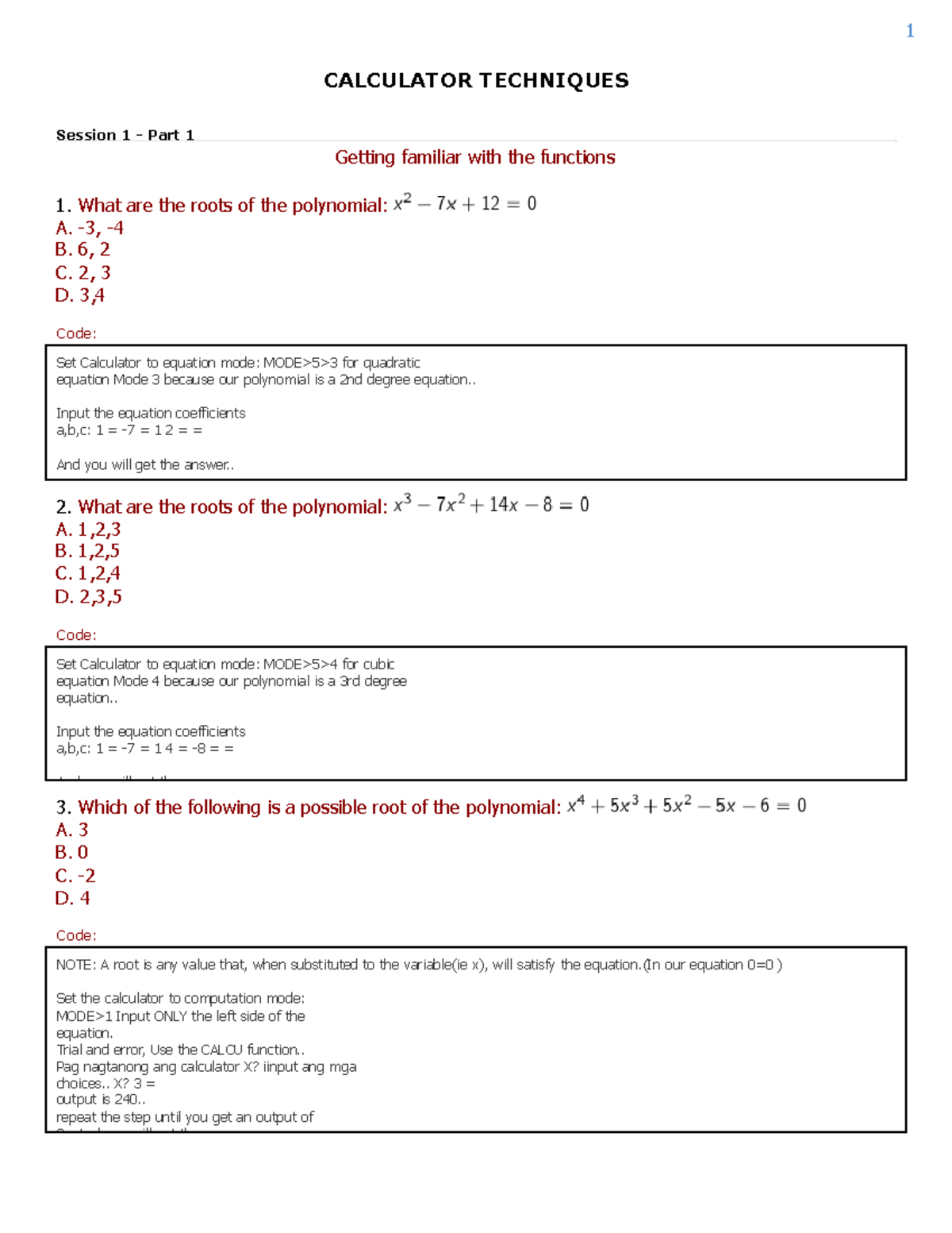 Calculator-Technique-Choices-Dependent wrd - CALCULATOR TECHNIQUES ...