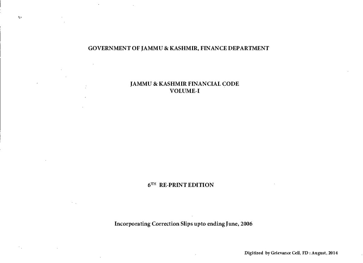 Financial CODE Volume-I Part1 - ####### GOVERNMENT OF JAMMU & KASHMIR ...