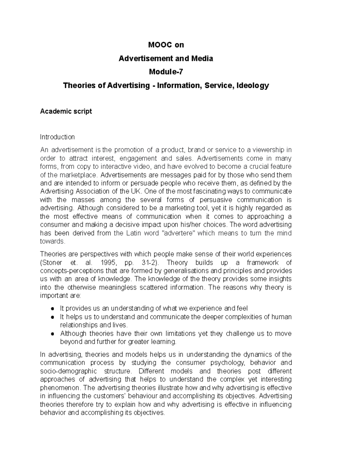 A&M Mod 7 Academic script - MOOC on Advertisement and Media Theories of ...