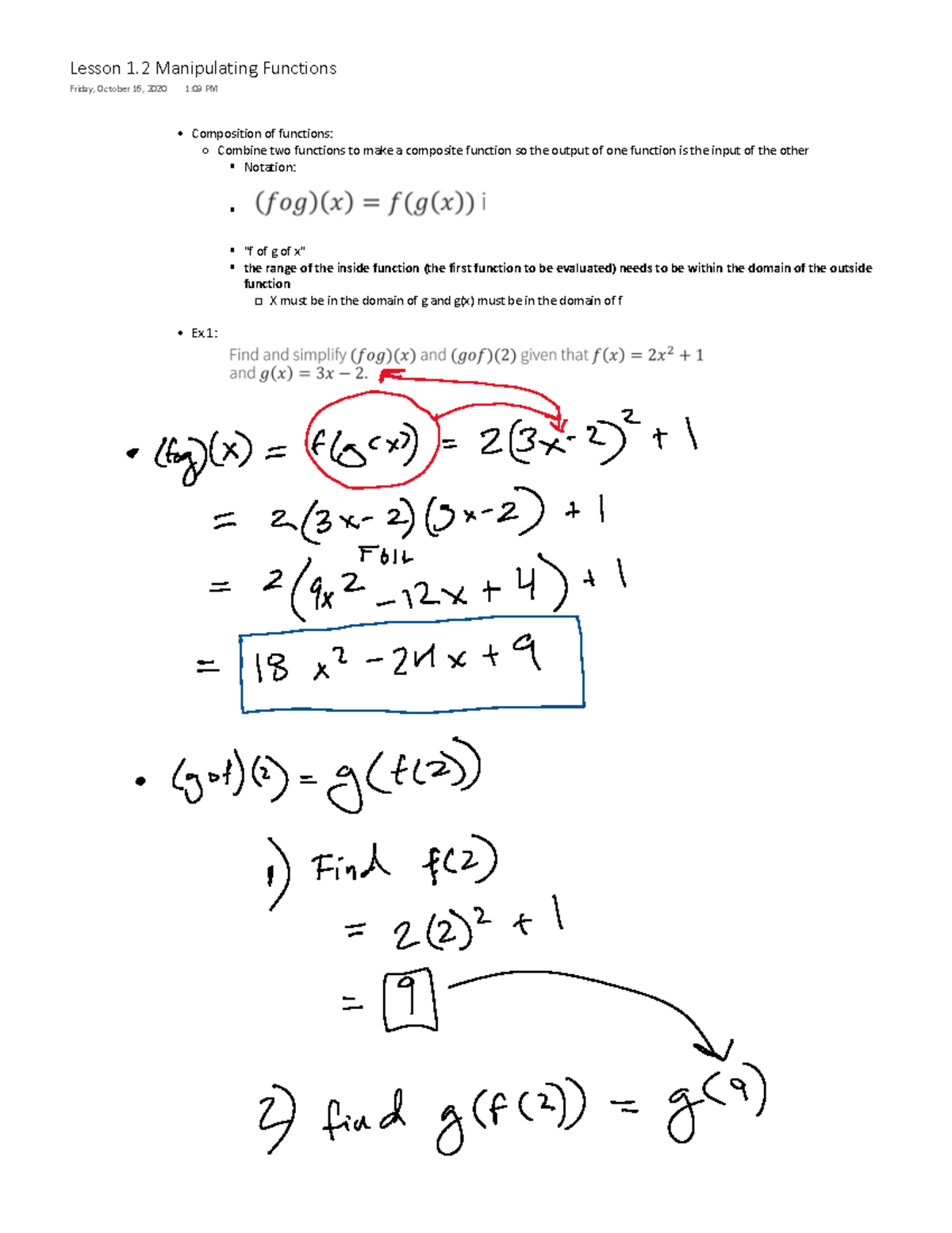 Lesson 12 Manipulating Functions Composition Of Functions Combine Two Functions To Make A