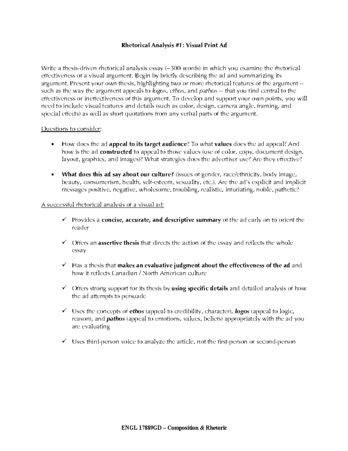 Rhetorical Analysis - Visual Ad (F. 2018 ) - Rhetorical Analysis #1 ...