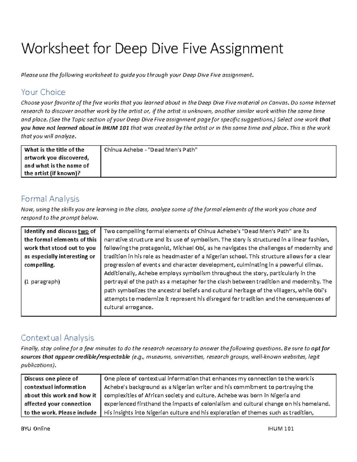 Rddf - revided design der - BYU Online IHUM 101 Worksheet for Deep Dive ...