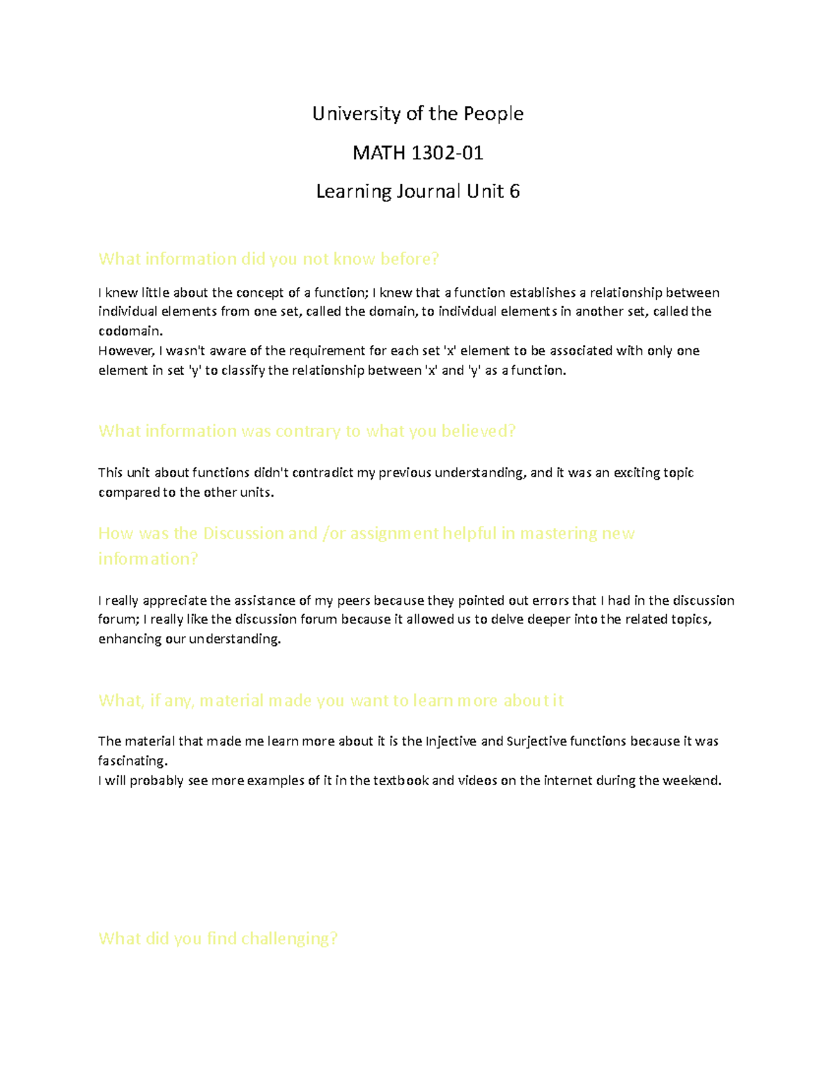 Math 1302 Learning Journal Unit 6 - MATH 1302 - UoPeople - Studocu