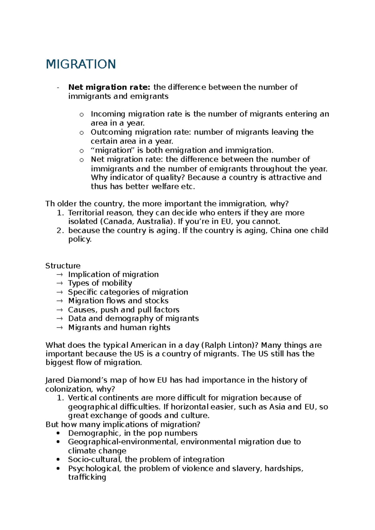 Migration - MIGRATION - Net migration rate: the difference between the ...