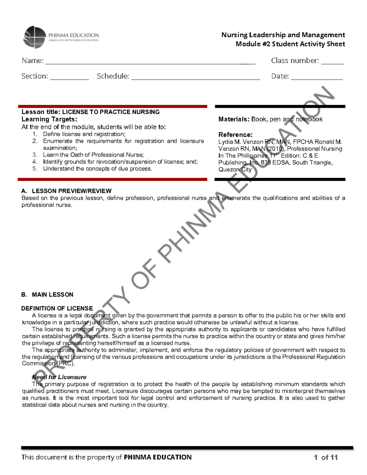 Nursing Leadership - Module # 2 Student Activity Sheet Name: - Studocu