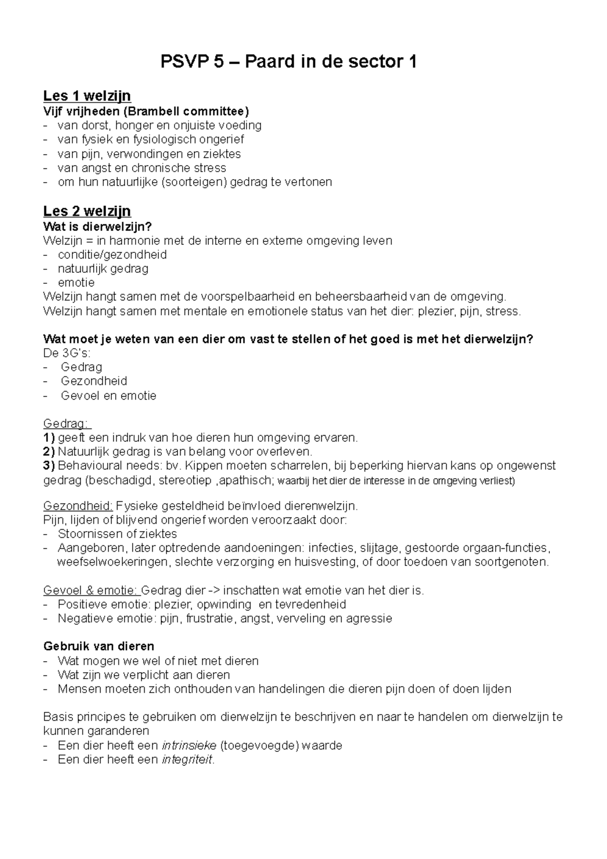 PSVP5 Lessen T1 - College-aantekening alle colleges - PSVP 5 Paard in ...