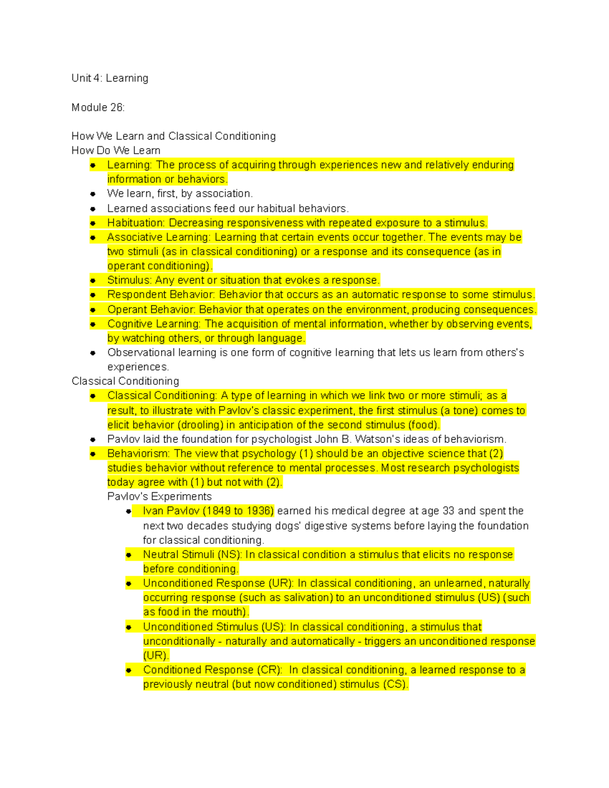 Unit 4 Learning - aihfgiwahfoiahfiwahfawihf - Unit 4: Learning Module 26: How We Learn and ...