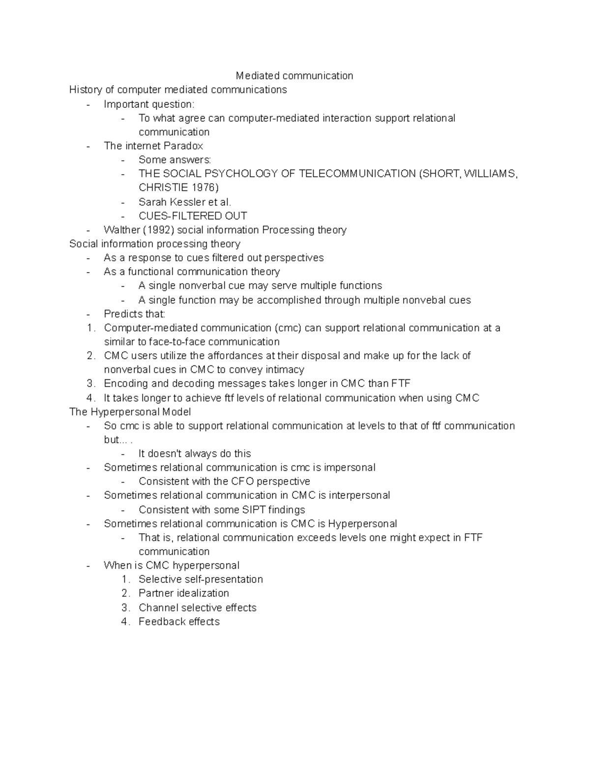 Chapter 10 - notes - Mediated communication History of computer ...