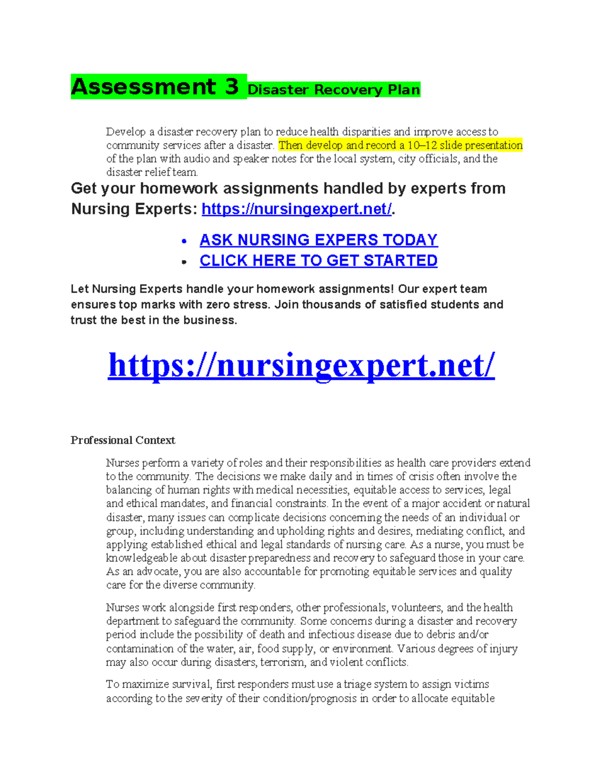 Assessment 3- Instructions - Assessment 3 Disaster Recovery Plan ...