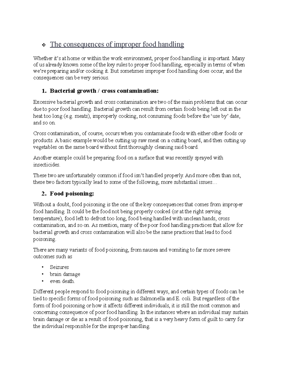 Consequences of improper foodhandling - The consequences of improper ...