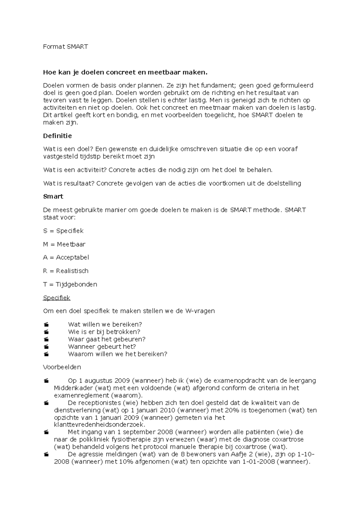 Format Smart - Format SMART Hoe kan je doelen concreet en meetbaar ...