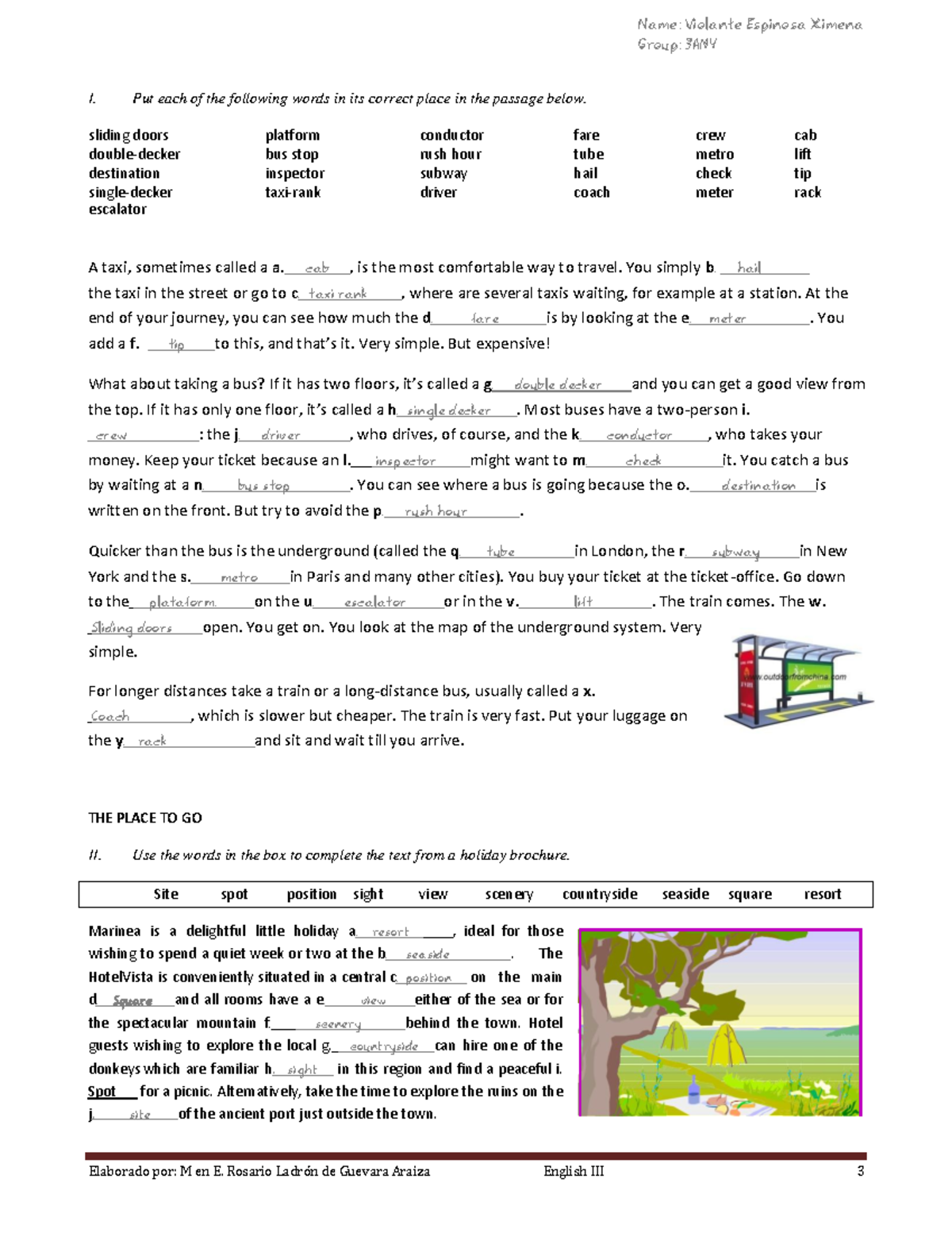 I1 U2 ACTvocabulary Woorkbook 3AM4 Violante Ximena - Elaborado por: M en E. Rosario LadrÛn de ...