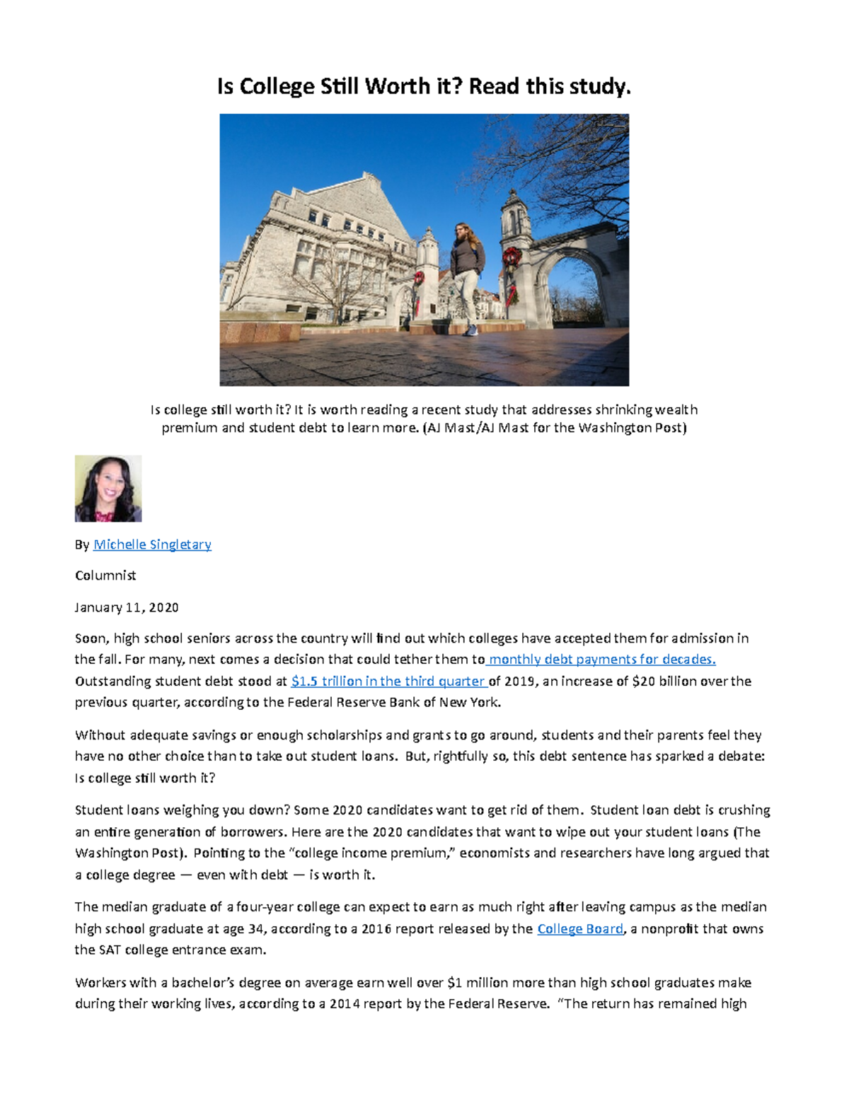 Argumentative Writing Prompt Is College Still Worth it - Is College ...