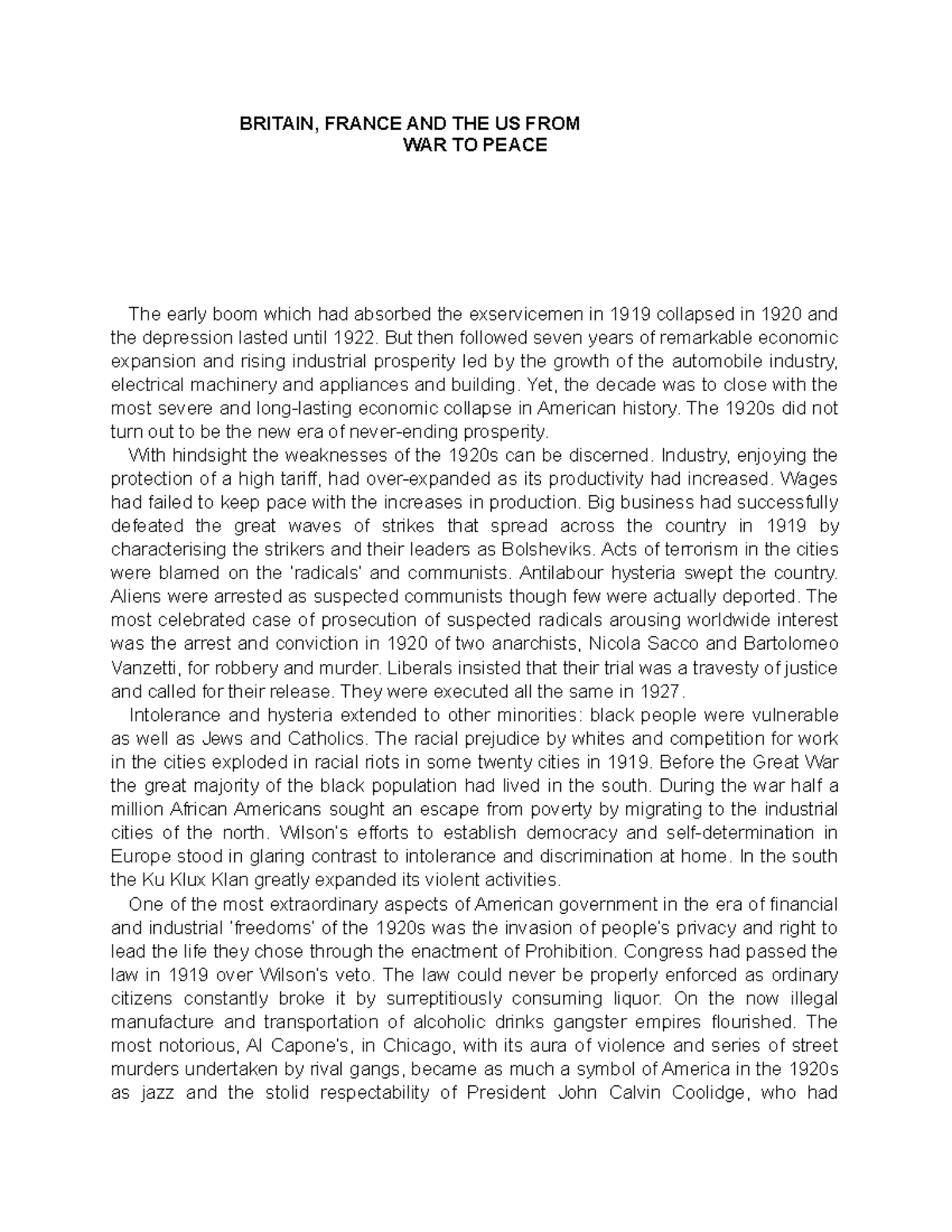 Britain, France and the us from War to Peace - BRITAIN, FRANCE AND THE ...