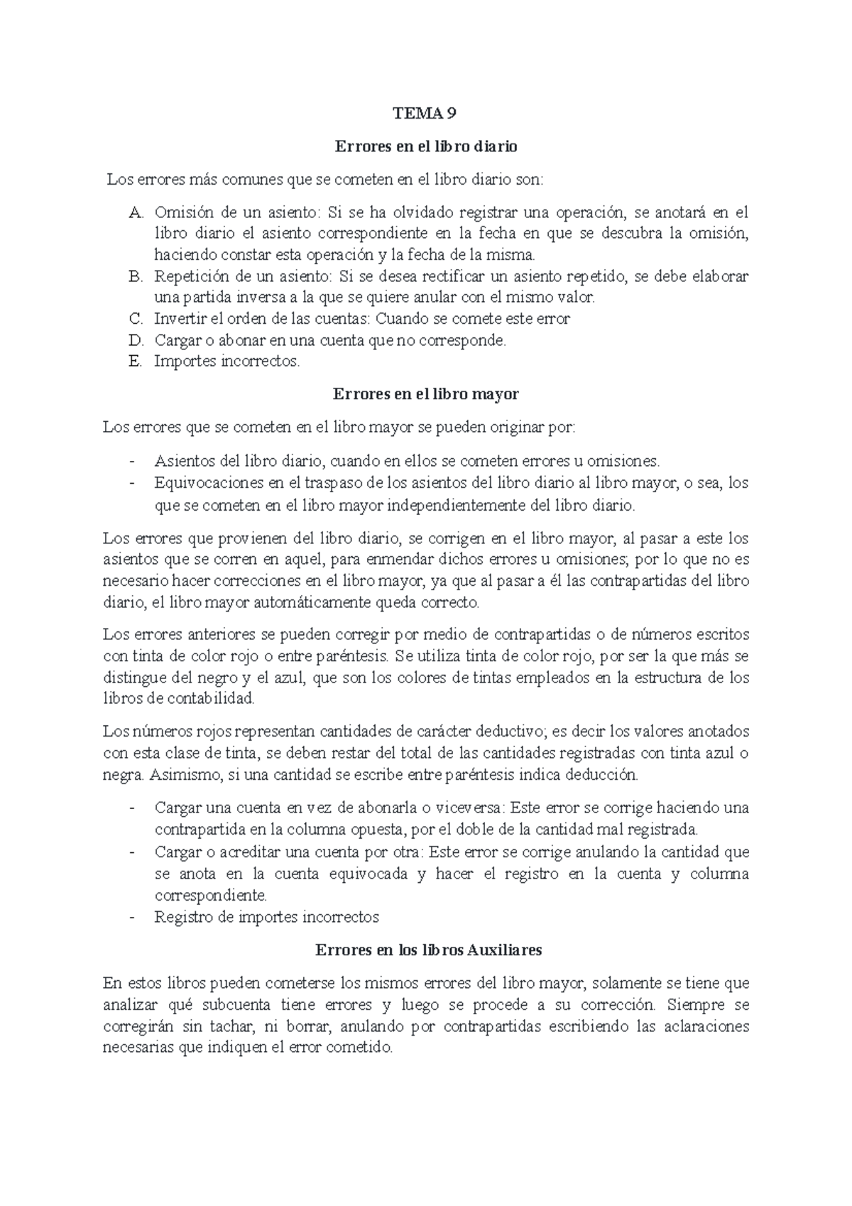 Resumen parte II Contabilidad - Errores en el libro diario Los errores ...