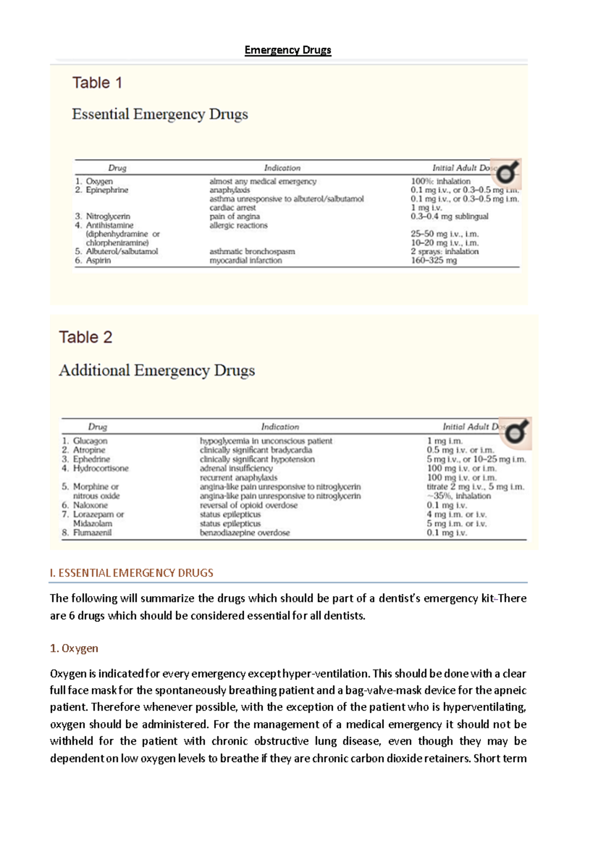 Emergency Drugs - ESSENTIAL EMERGENCY DRUGS The following will ...